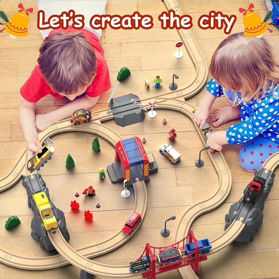 Wooden Train Track Electric Train Set,Gift Packed Toy Railway Kits for ...