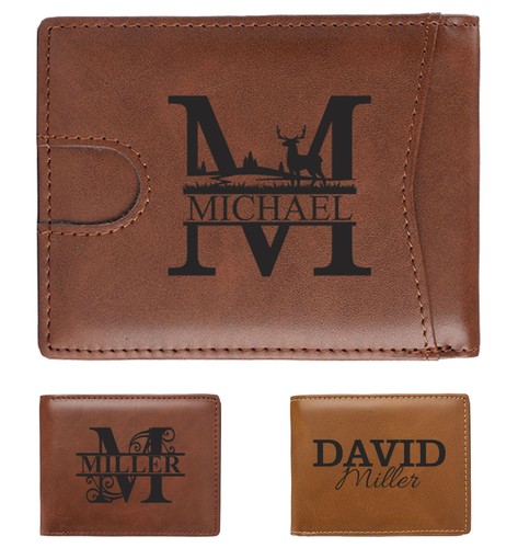 Custom RFID Blocking PU Leather Wallet - Personalized Engraved Bifold ...