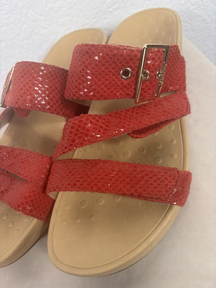 Vionic Pacific Rio Wedge Sandals Women's 9 Red Lizard Print Platform ...