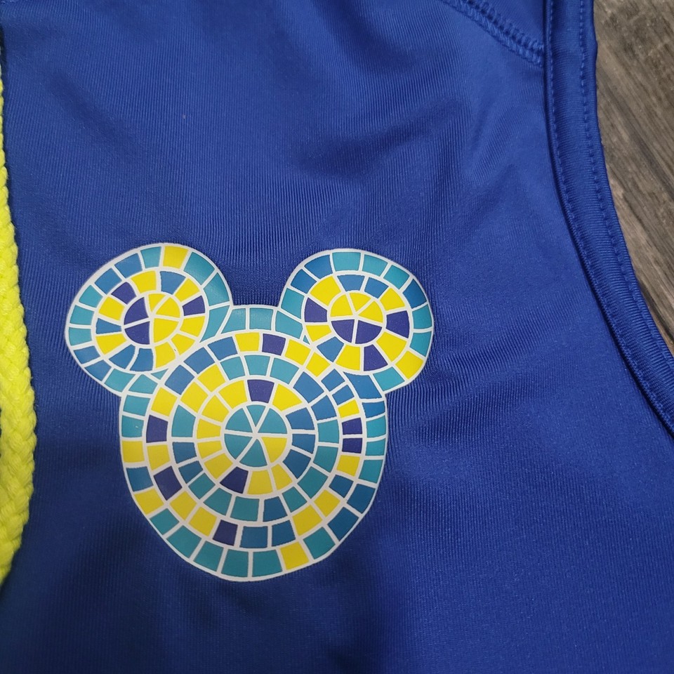 Disney Parks Mickey Mouse Vest Womens Medium Blue Hooded Zip Up Mosaic ...