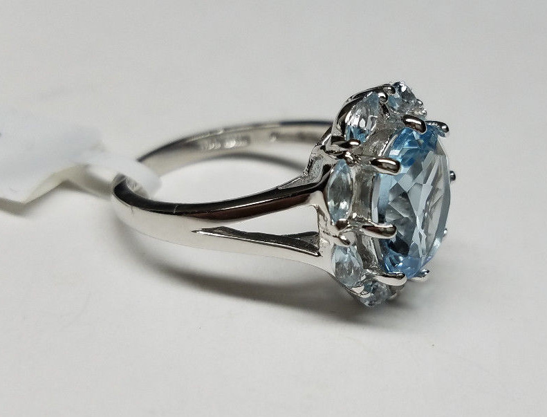 VICTORIA TOWNSEND STERLING SILVER BIG OVAL BLUE TOPAZ MARQUISE BORDER ...