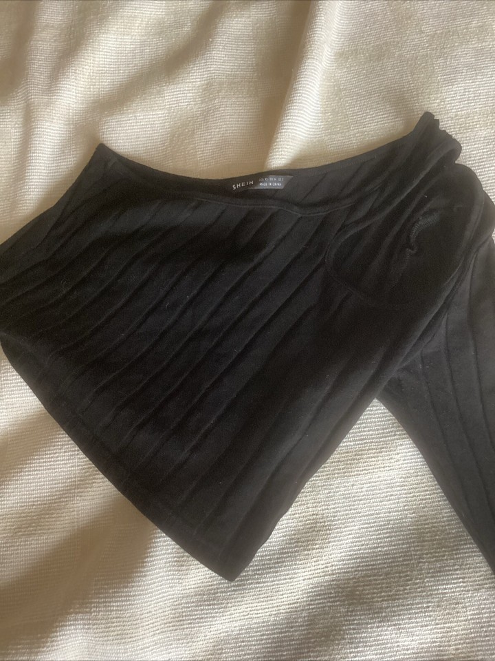 Shein One Shoulder Black Ribbed Women’s Top Size XS Extra Small | eBay