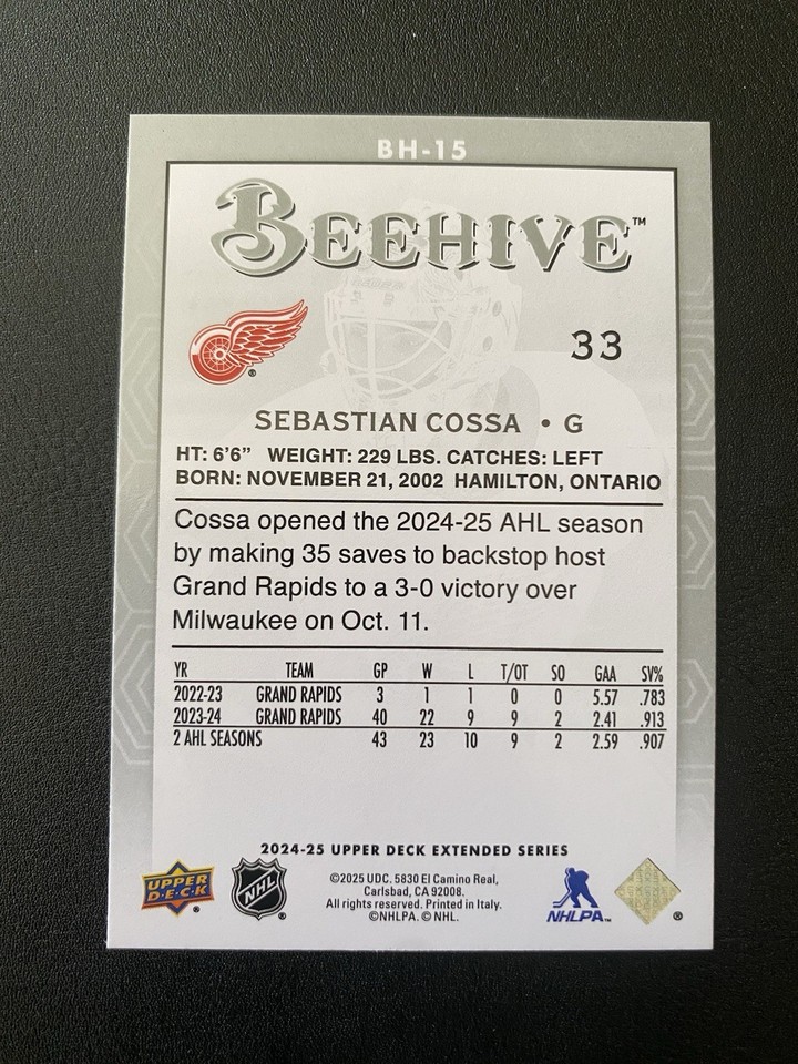 Sebastian Cossa 2024-25 Upper Deck Extended Series Silver Beehive Bh-15 | eBay