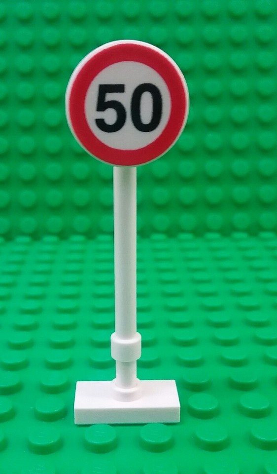 *NEW* Lego Sign 50 Speed Limit Sign 2x2 Clip Printed Traffic Post Pole ...