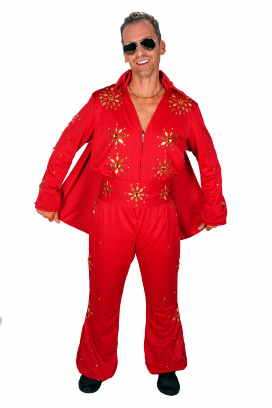 Deluxe Professional Elvis Costume Jeweled RED/GOLD Jumpsuit with Cape ...