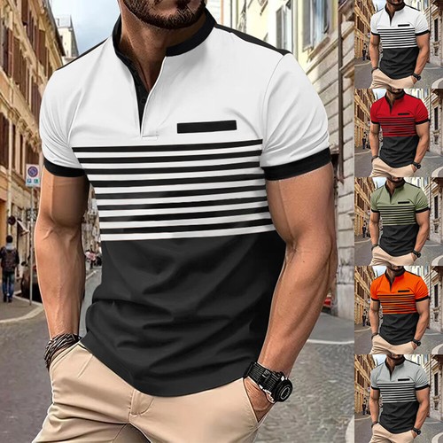 Mens Shirt Colorblock T Shirts Men Short Sleeve Casual Slim Fit Golf ...