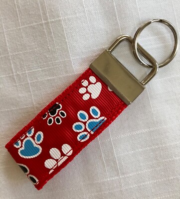 DOG PAW PRINTS RED Mini Key Chain Fob, Ribbon Zipper Pull, Backpack ...