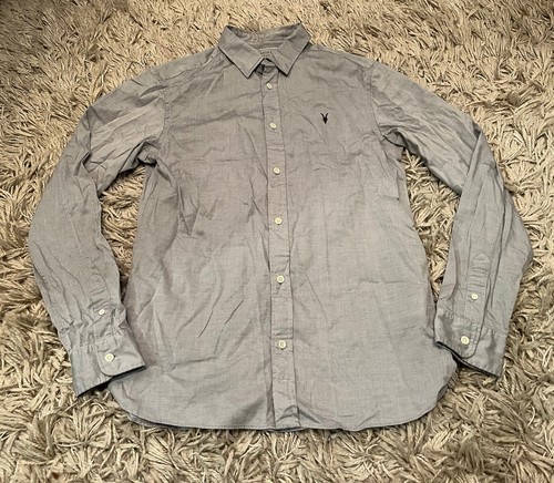 Men's All Saints Redondo long Sleeve Ram Skull Grey Slim Fit Shirt Size ...