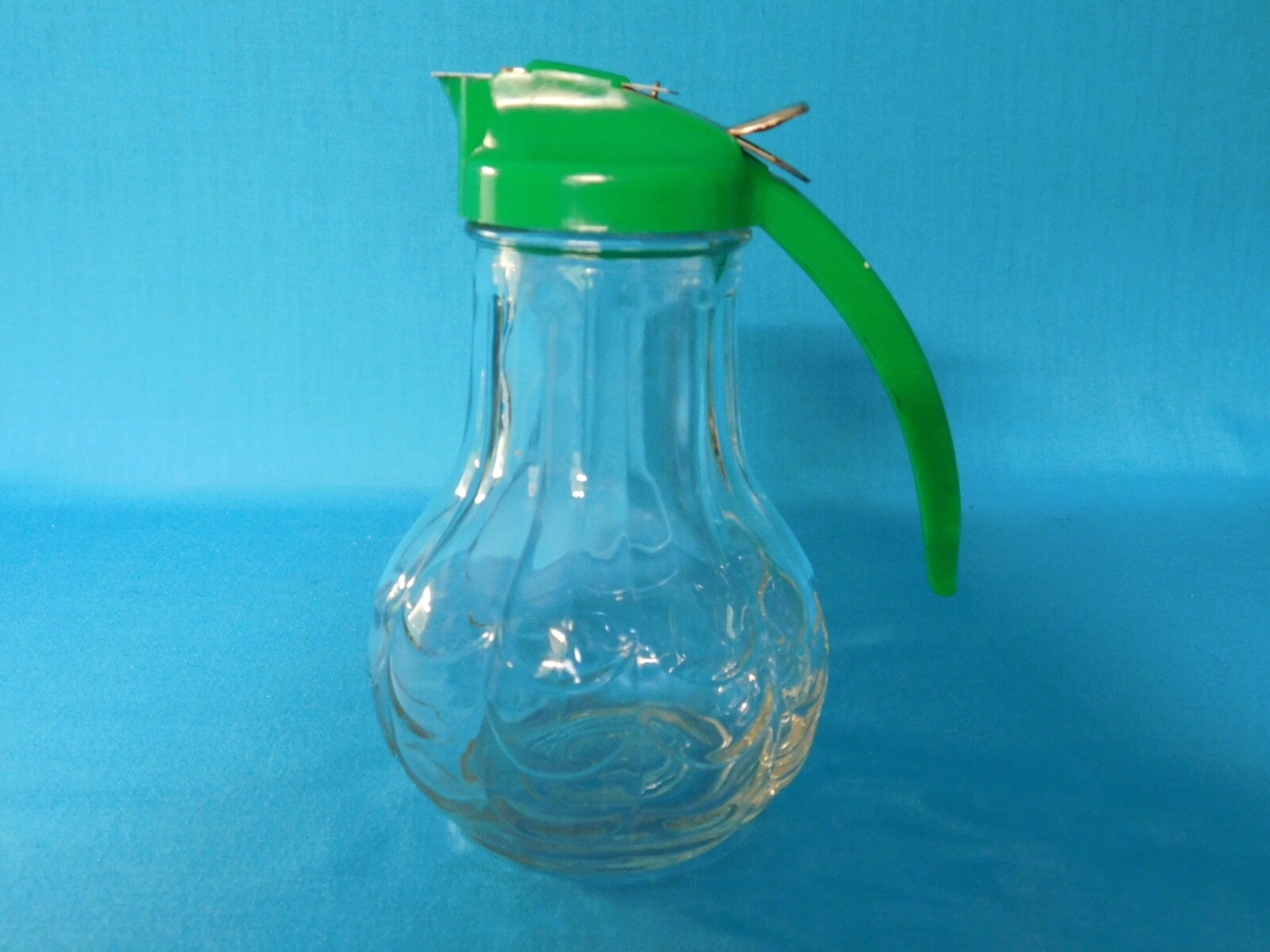VINTAGE GLASS COFFEE CREAMER SERVER WITH GREEN RETRACTABLE TOP TEA ...