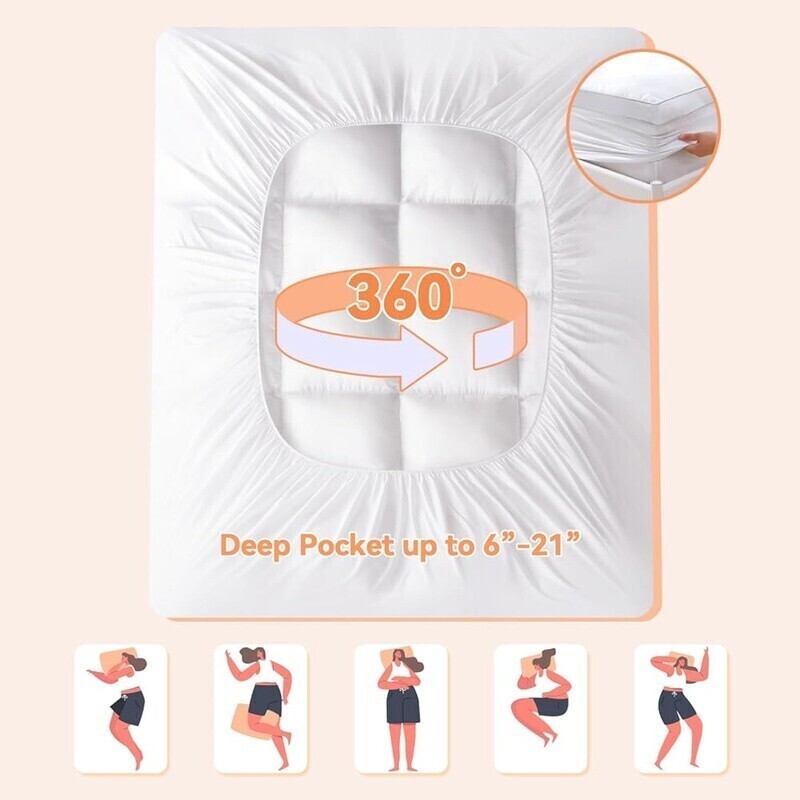 Mattress Topper Back Pain Extra Thick Pillow Queen Deep Pocket Soft ...