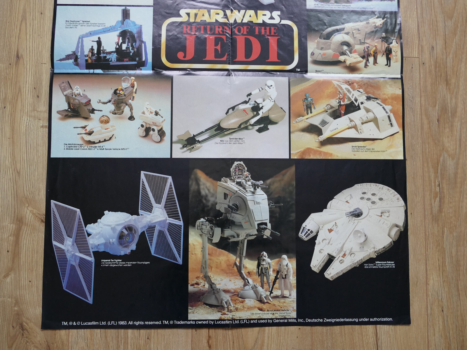 STAR WARS VINTAGE ROTJ GERMAN TOY POSTER LEAFLET GENERAL MILLS 1983 AT ...