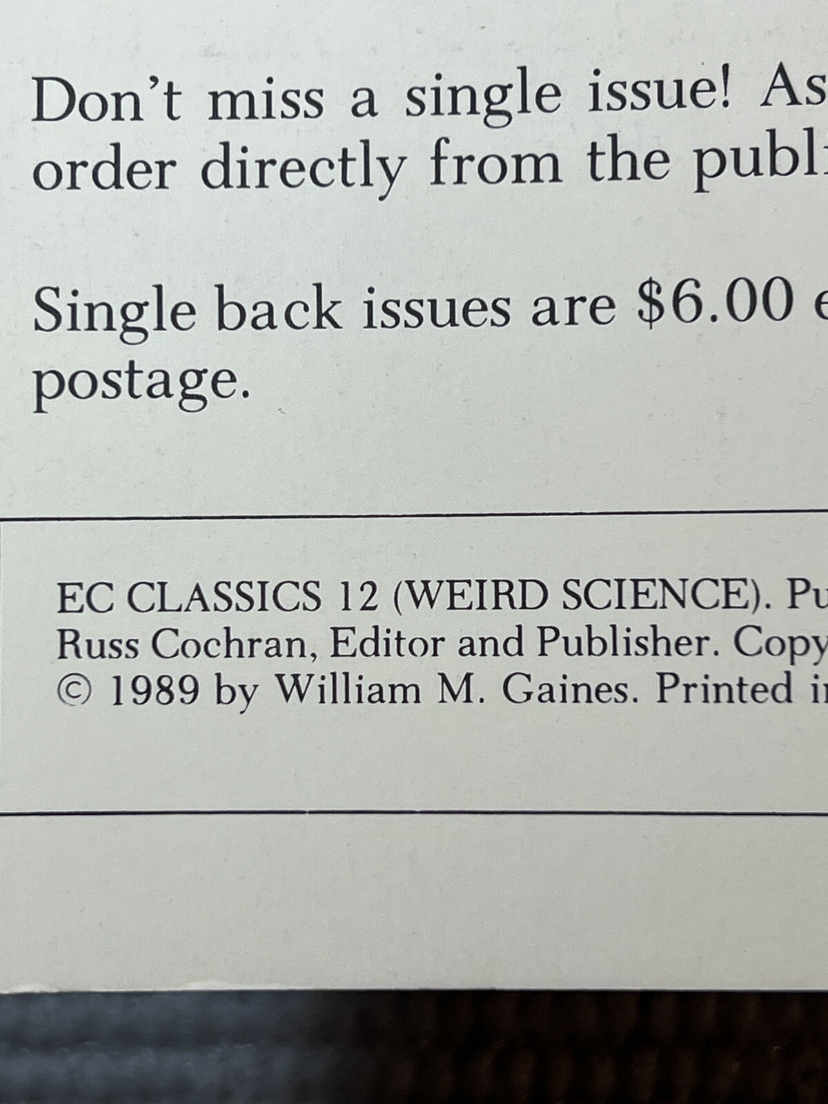 1989 EC CLASSICS # 12 - WEIRD SCIENCE REPRINTS RUSS COCHRAN COMICS ...