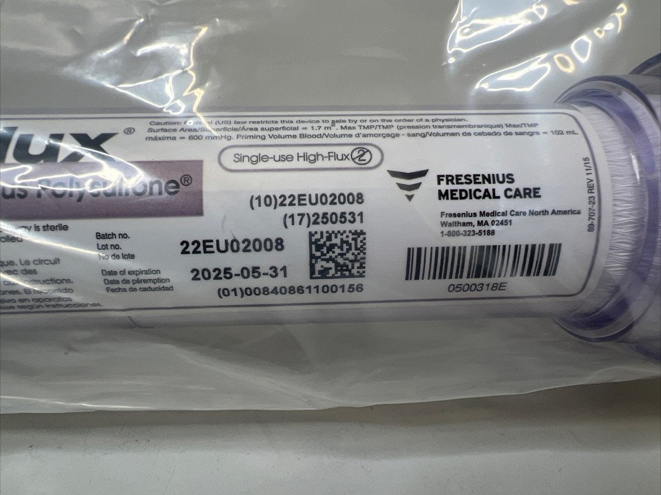 Fresenius Medical Optiflux Dialyzers - F180NR Optiflux Dialyzer, E-Beam ...