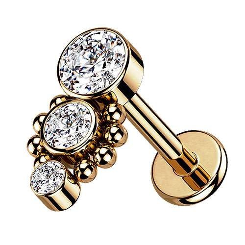 Labret Piercing 0 1/16in Rose Gold With 3 Zirconia inside Thread Ear ...