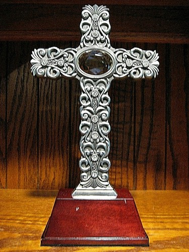 Royal Limited Silver Plated Cross w/ Jewels & a Large Crystal on a ...