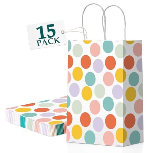 Gift Bags 15 Pcs 5.9X3.1X8.2 Paper Bags with Handles bulk,Party Polka ...