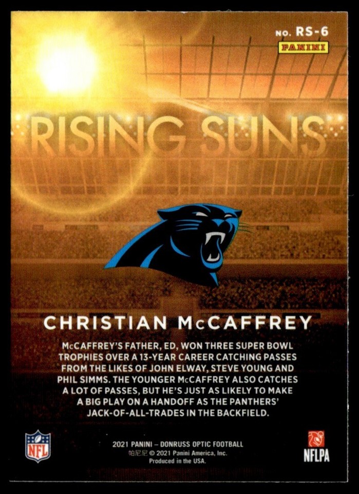 2021 Donruss Optic Rising Suns Christian McCaffrey Carolina Panthers # ...