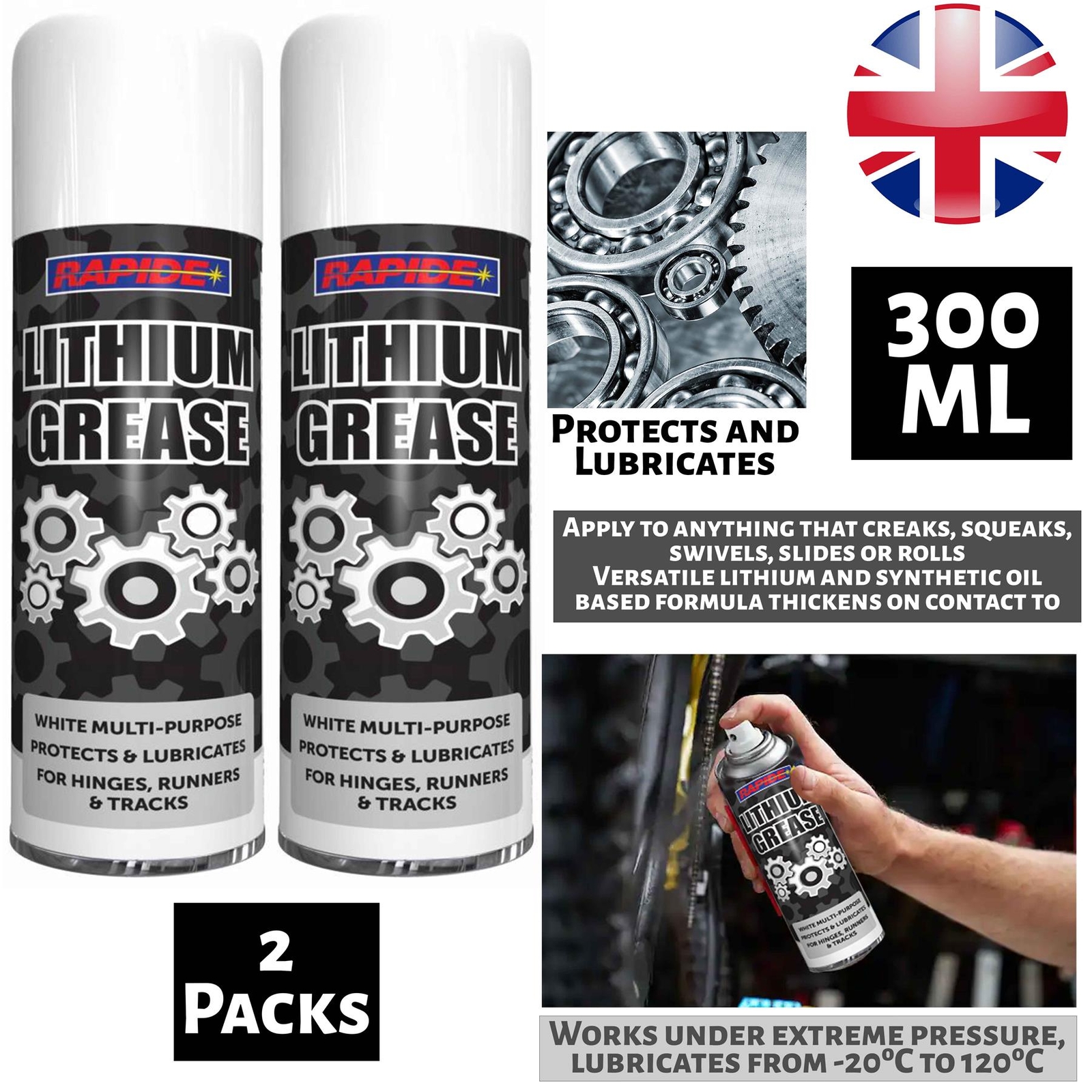 2x Lithium Grease Spray Rapide White Multi Purpose Protects ...