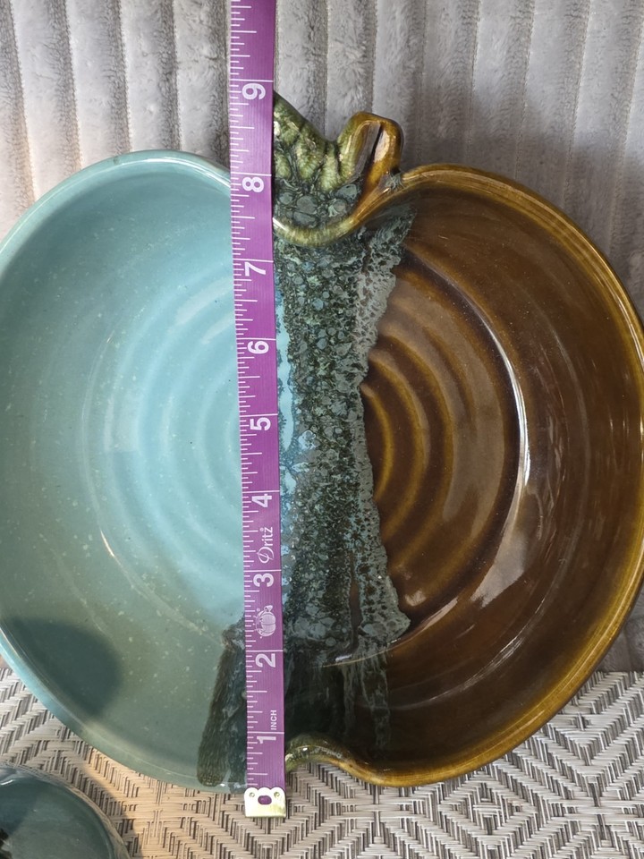 Neher Art Pottery Apple Torte Bowl & 2 Candle Holder 2007, Signed. Very ...