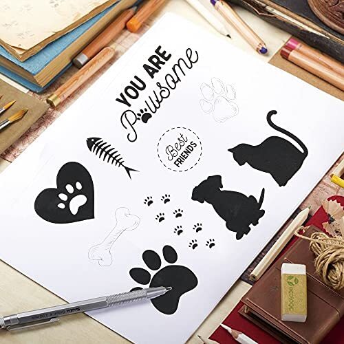 Animal Dog Cat Foot Prints Clear Stamps for Card Making Decoration DIY ...