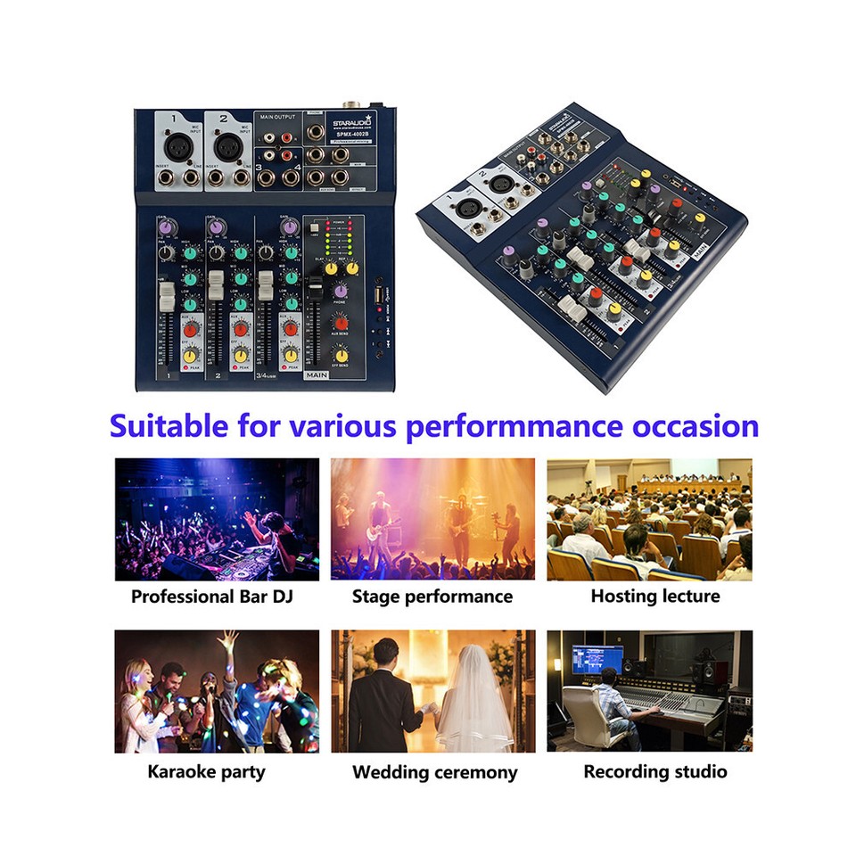 4CH Audio Live Mixer USB DJ MP3 Sound Mixing Console Studio KTV Mixer ...