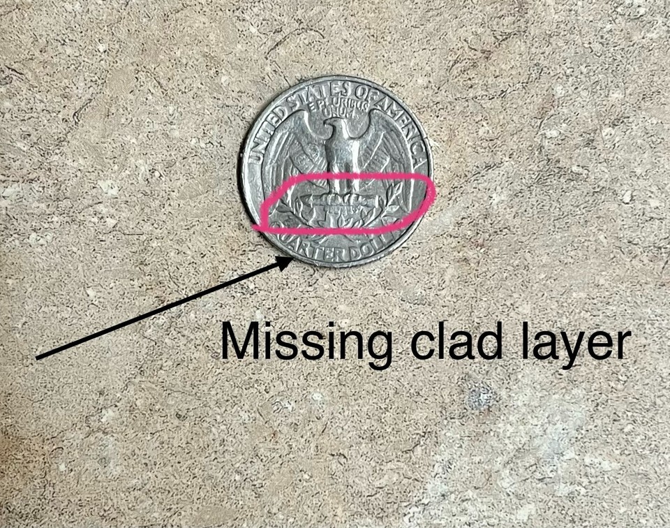 1969 NO MINT MARK Quarter RIM Errors MISSING reverse CLAD LAYER,A lumb ...