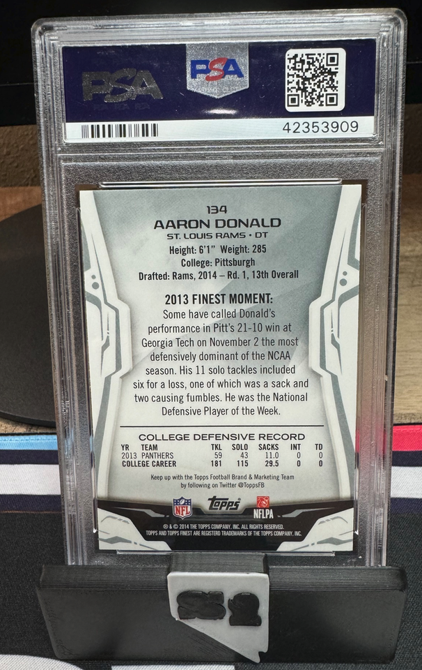 2014 Topps Finest Aaron Donald Rookie RC #134 PSA 10 GEM MINT Los ...