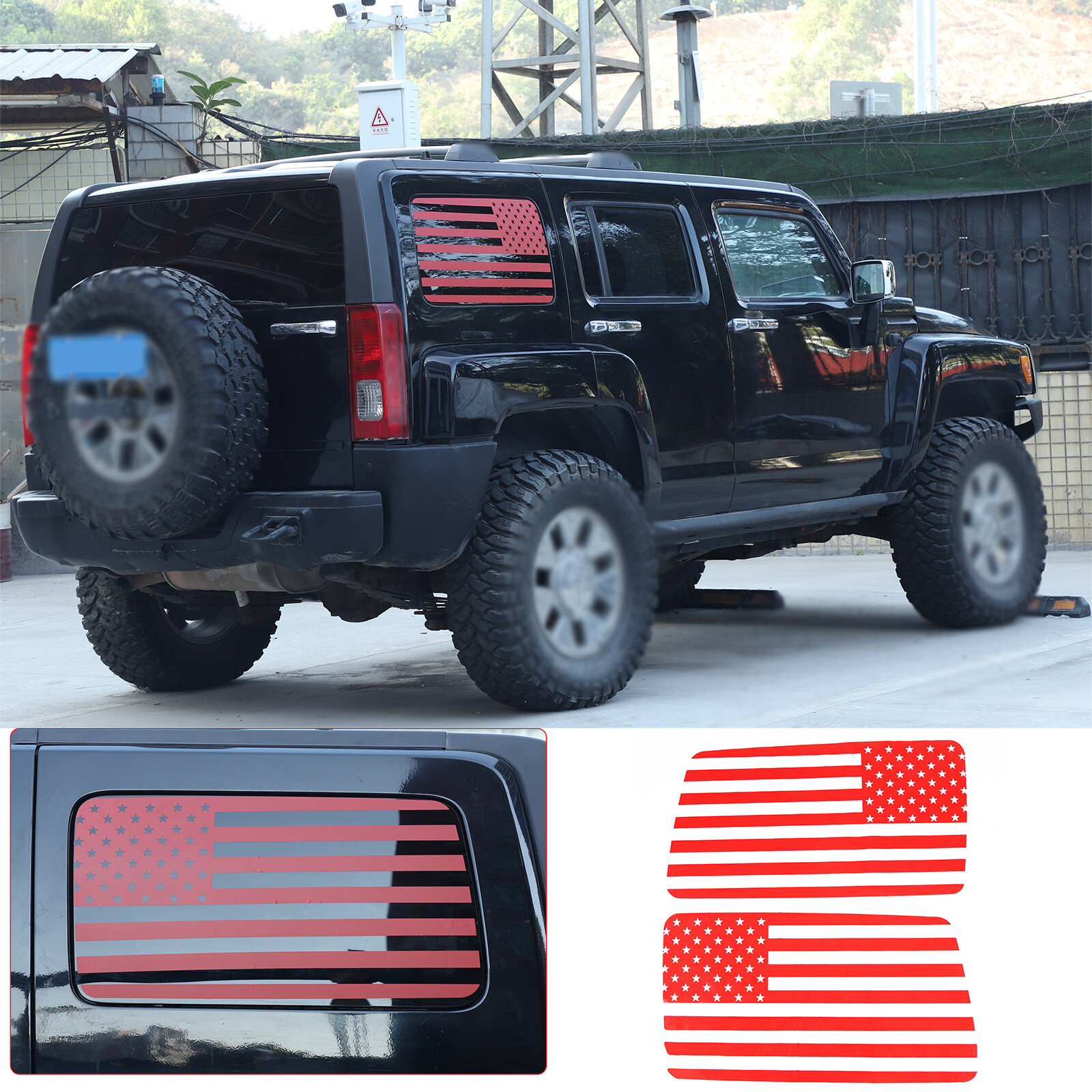 Red PVC Rear Window Side Trim Sticker (US Flag) Fits For Hummer H3 | eBay