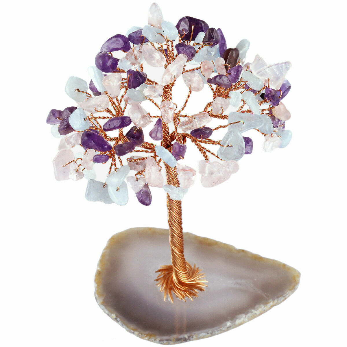 Natural Crystal Tree Copper Money Tree with Agate Slice Base for Luck ...