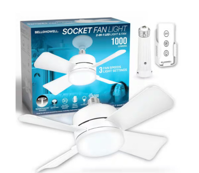Bell+Howell Socket Fan 15.7in Indoor White Socket Ceiling Warm Light ...