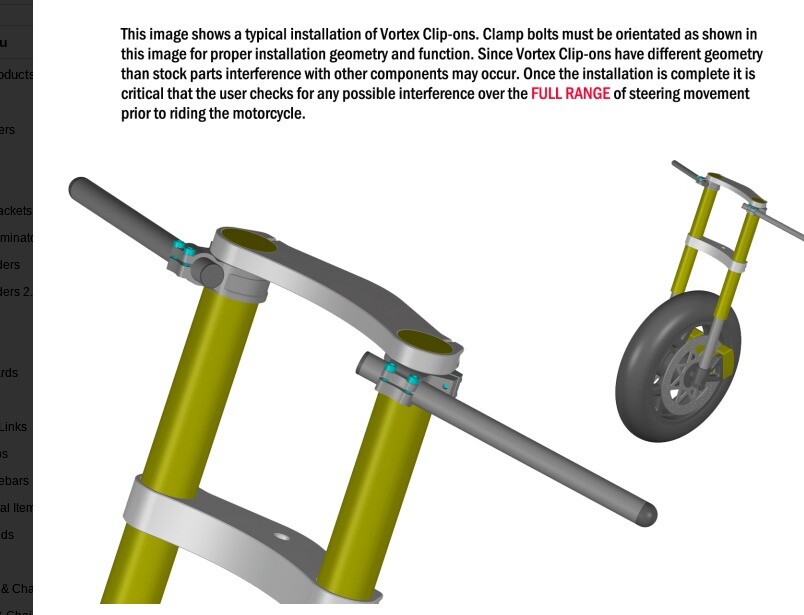 KAWASAKI 2003-2008 ZX6R VORTEX RACING 50mm CLIP-ON HANDLE BARS - BLACK ...