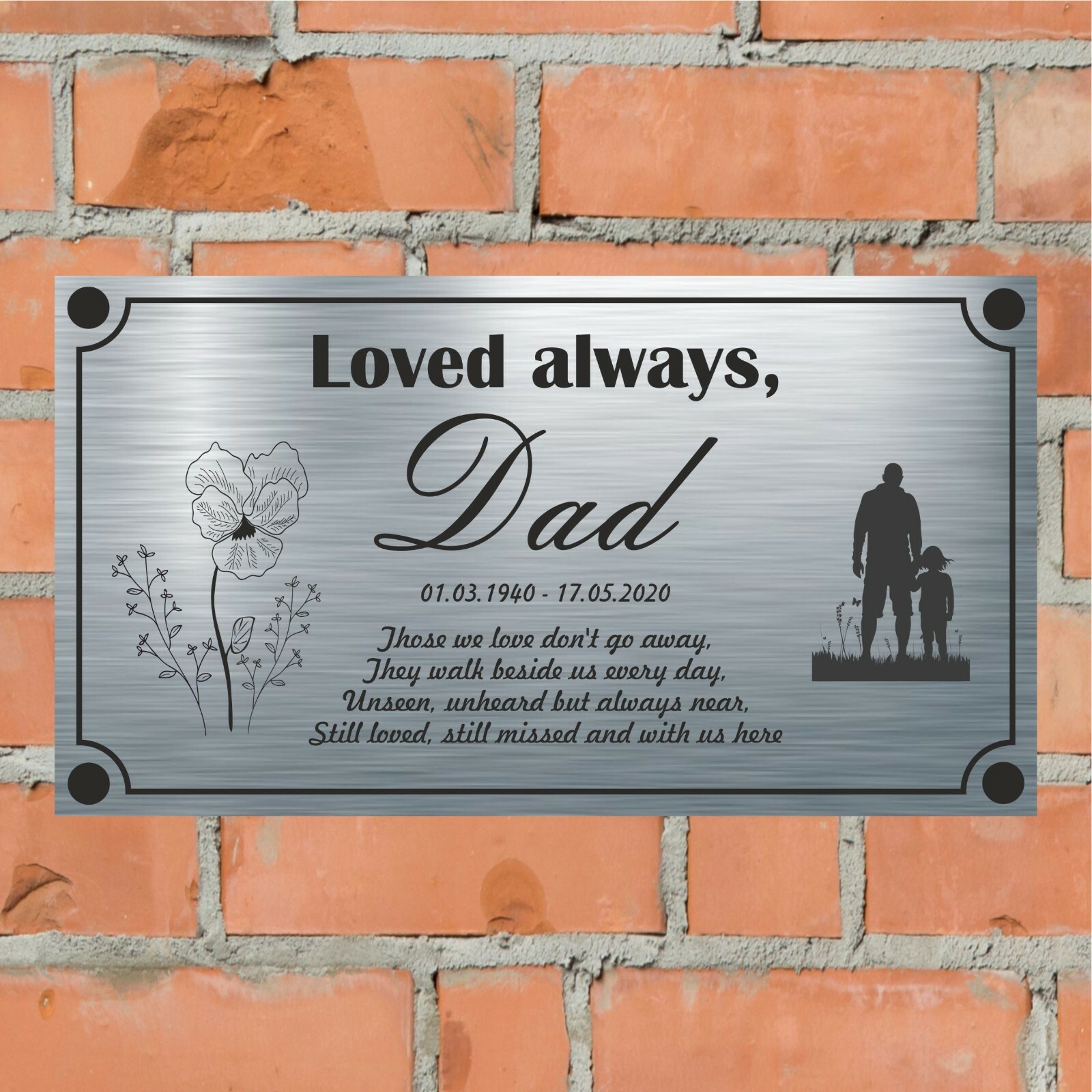 Memorial Plaque - Dad Design - Aluminium Sign Personalised With Any ...