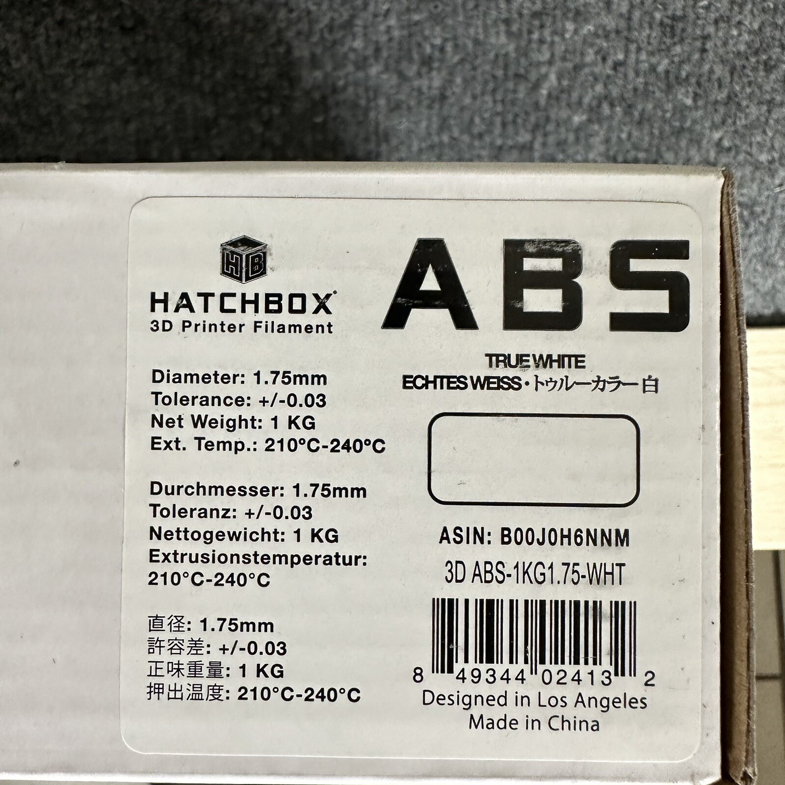 HATCHBOX ABS 1.75 mm 3D Printer Filament True White 1kg Spool ...