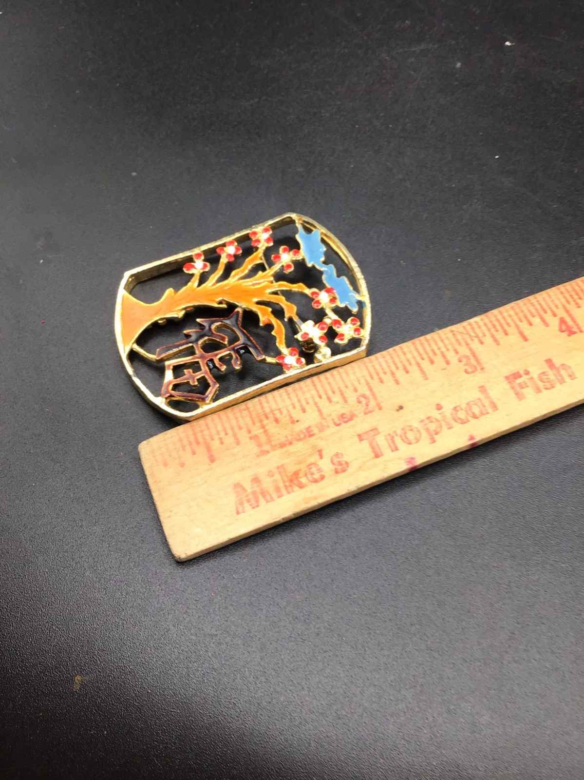 Oriental Tree Pin Chinese Gold Tone Landscape Enamel … - Gem