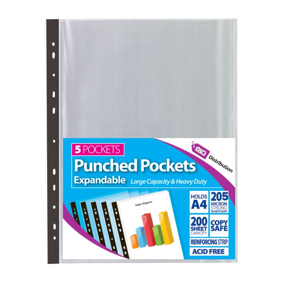 A4 Clear Plastic Poly Punched Pockets Filing Folders Wallets Sleeves ...