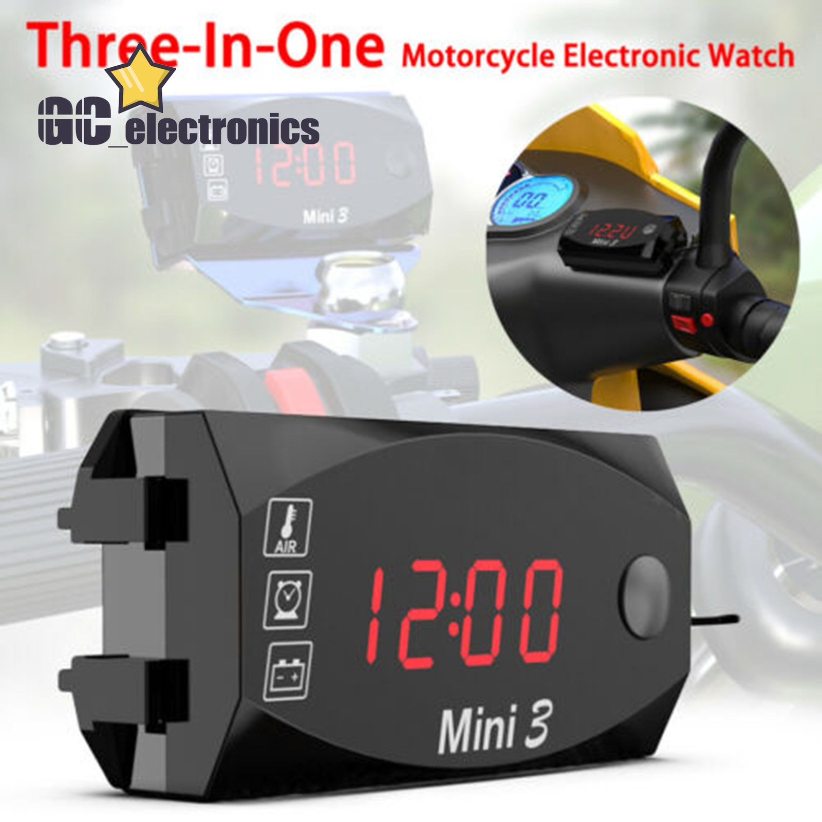 3in1 LED Electronic Time Clock Thermometer Voltmeter For 12V Motorcycle ...