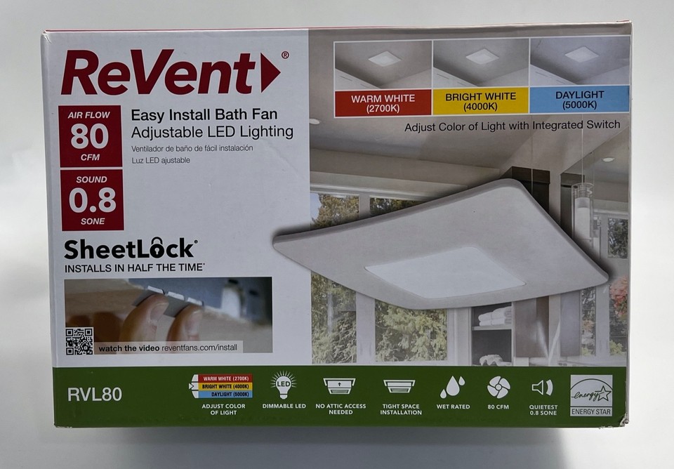 ReVent 80CFM Exhaust Fan With Adjustable LED Lighting Bathroom Vent Fan ...