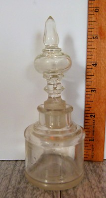 ANTIQUE VINTAGE INK BOTTLE INKWELL WITH FANCY GLASS STOPPER 5 3/4" TALL ...