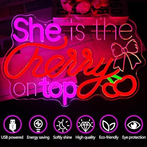 She's Cherry On Top Neon Sign for Wall Decor Cherry Party Pink Red ...