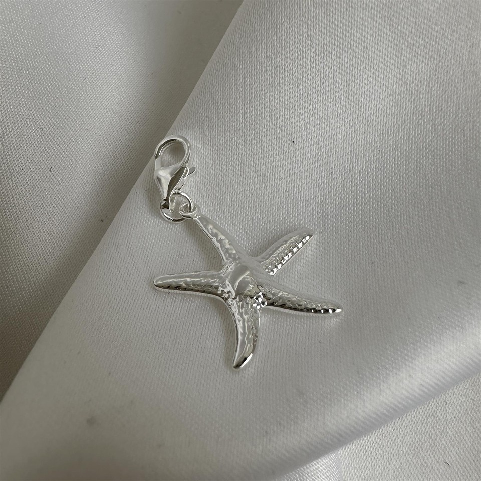 Large Sterling Silver Starfish Clip on Charm Sea life Marine Star Fish ...