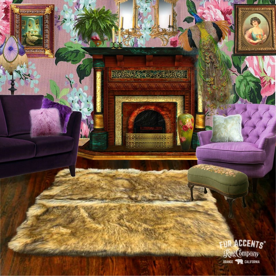 Faux Wolf Skin Accent Pelt Rug, Coyote Throw, Rectangle, Premium Faux ...