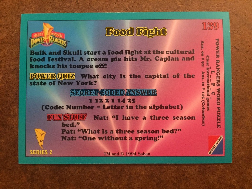 Food Fight 139 Mighty Morphin Power Rangers Series 2 Trading Card Blue ...