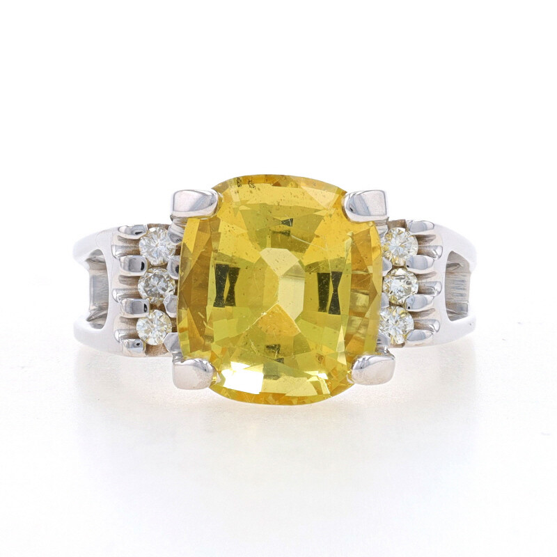 White Gold Heliodor/Yellow Beryl & Diamond Ring 14k C… - Gem
