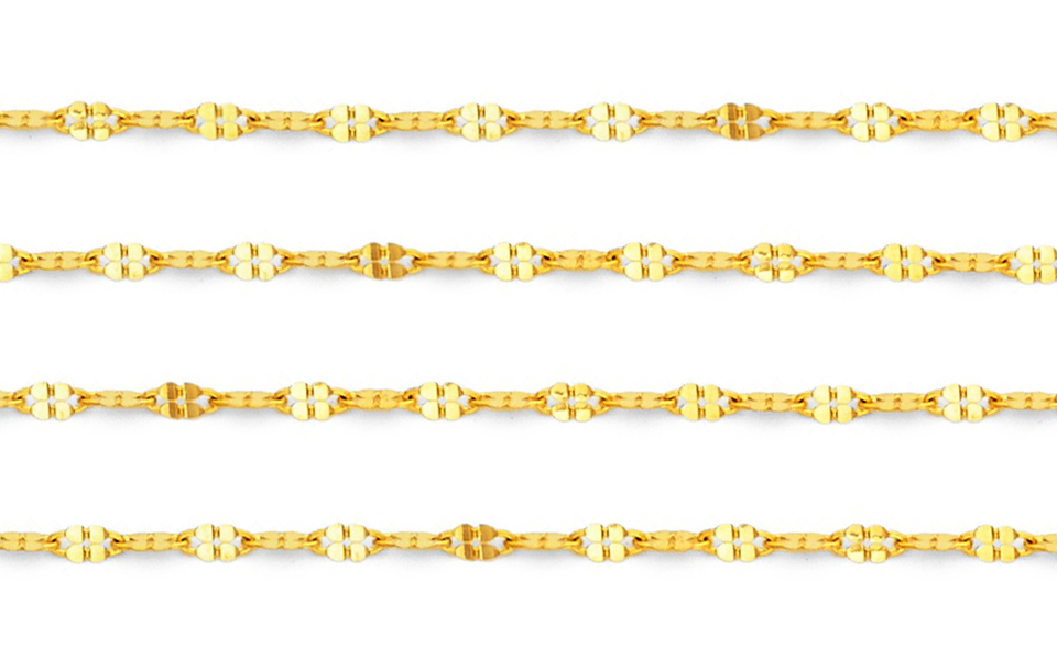 14K Yellow Gold Cable Chain Diamond Cut Slit Flat Link Mirror Chain 1 ...