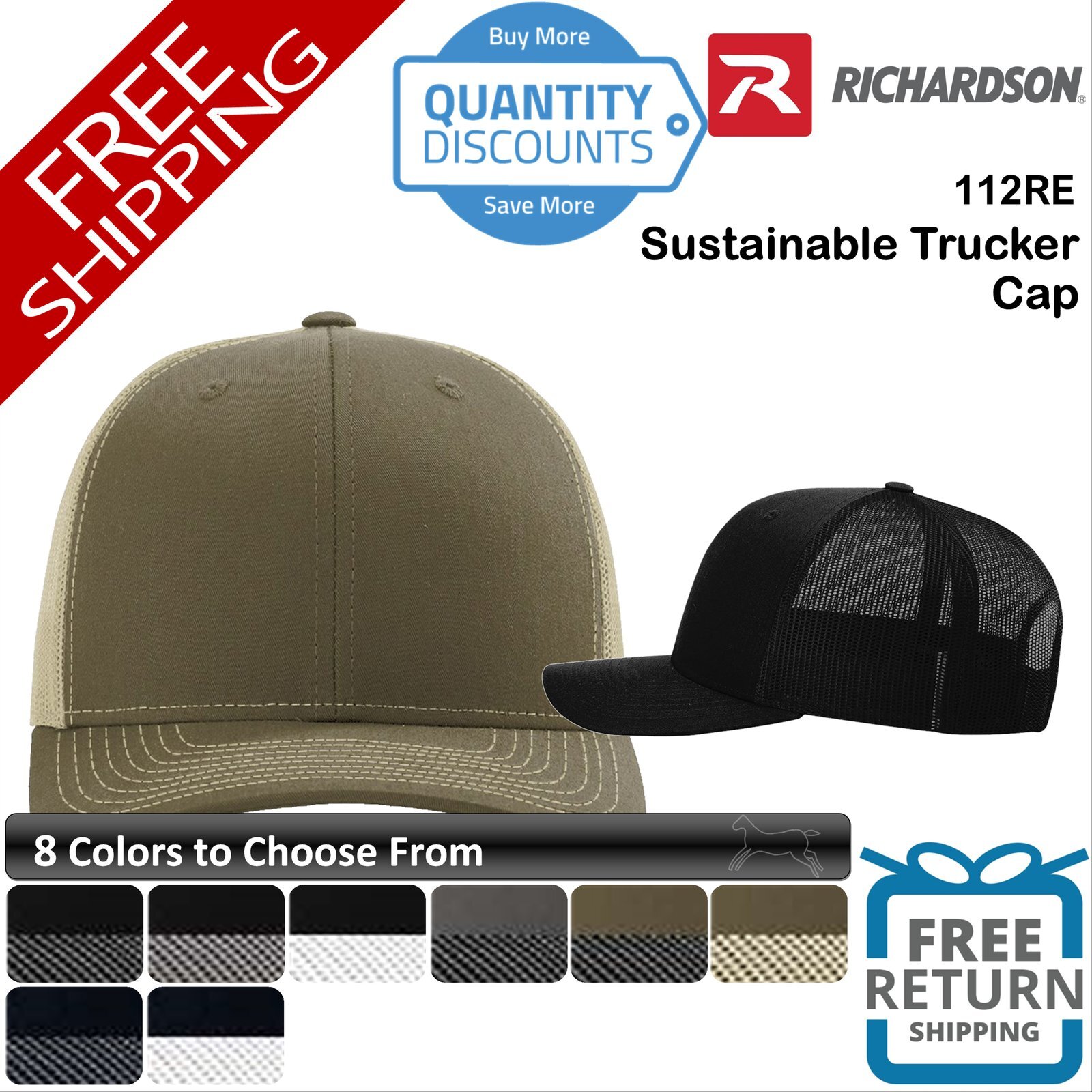 🔥 Richardson Men Sustainable Trucker Cap six-panel, mid pro profile ...