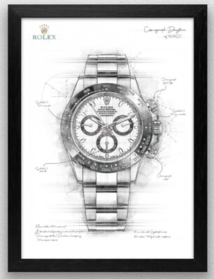 Rolex Daytona watch technical drawing illustration artwork - 3 Models ...