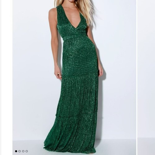 Lulu's Falling Star Teal Green Sleeveless Textured Knit Metallic Maxi ...