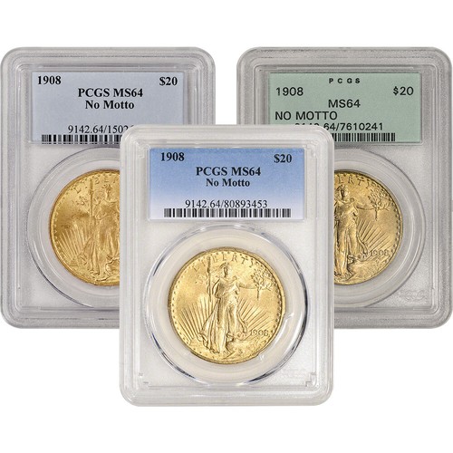 US Gold $20 Saint-Gaudens Double Eagle PCGS MS64 1908 No Motto Random ...