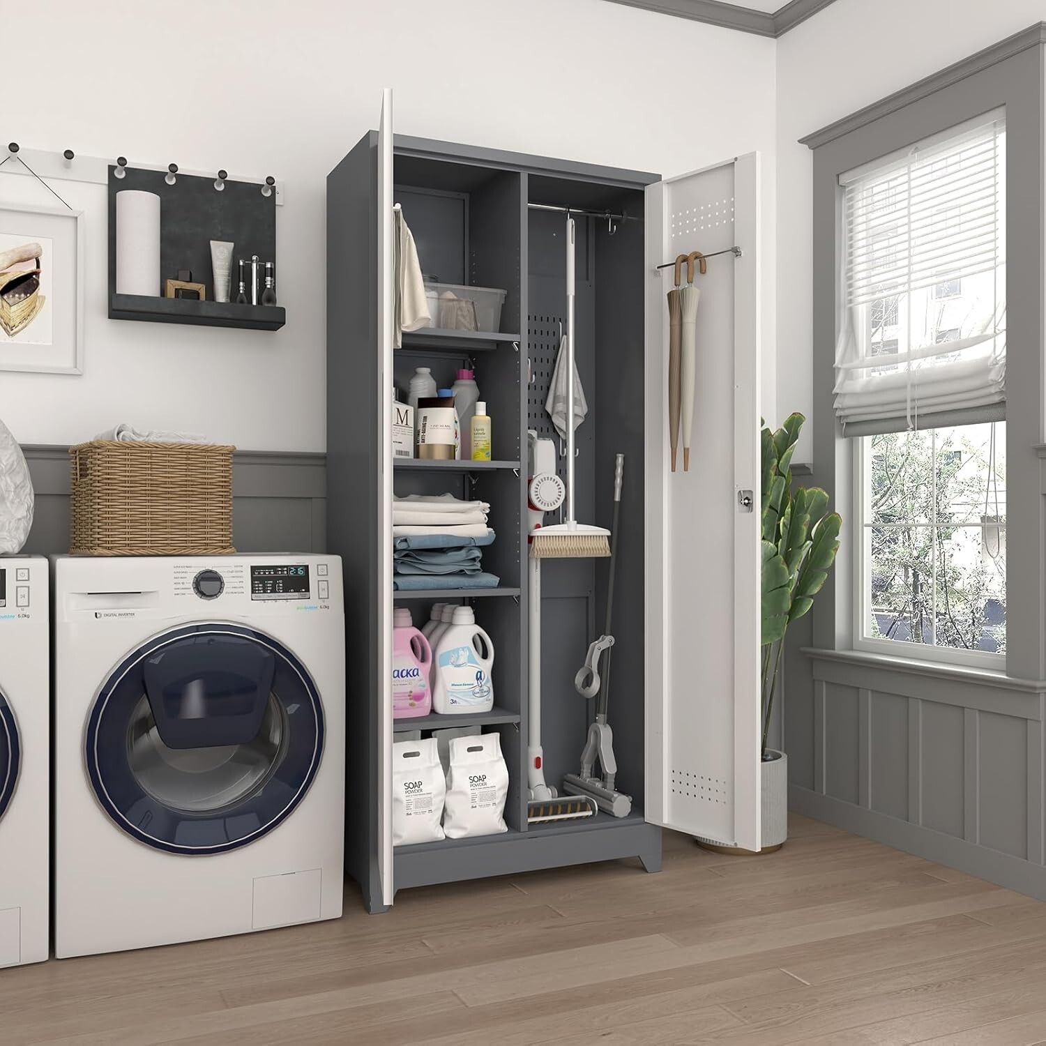 Broom Closet,Metal Cleaning Tool Closet Cabinet for Cleaning Supplies ...