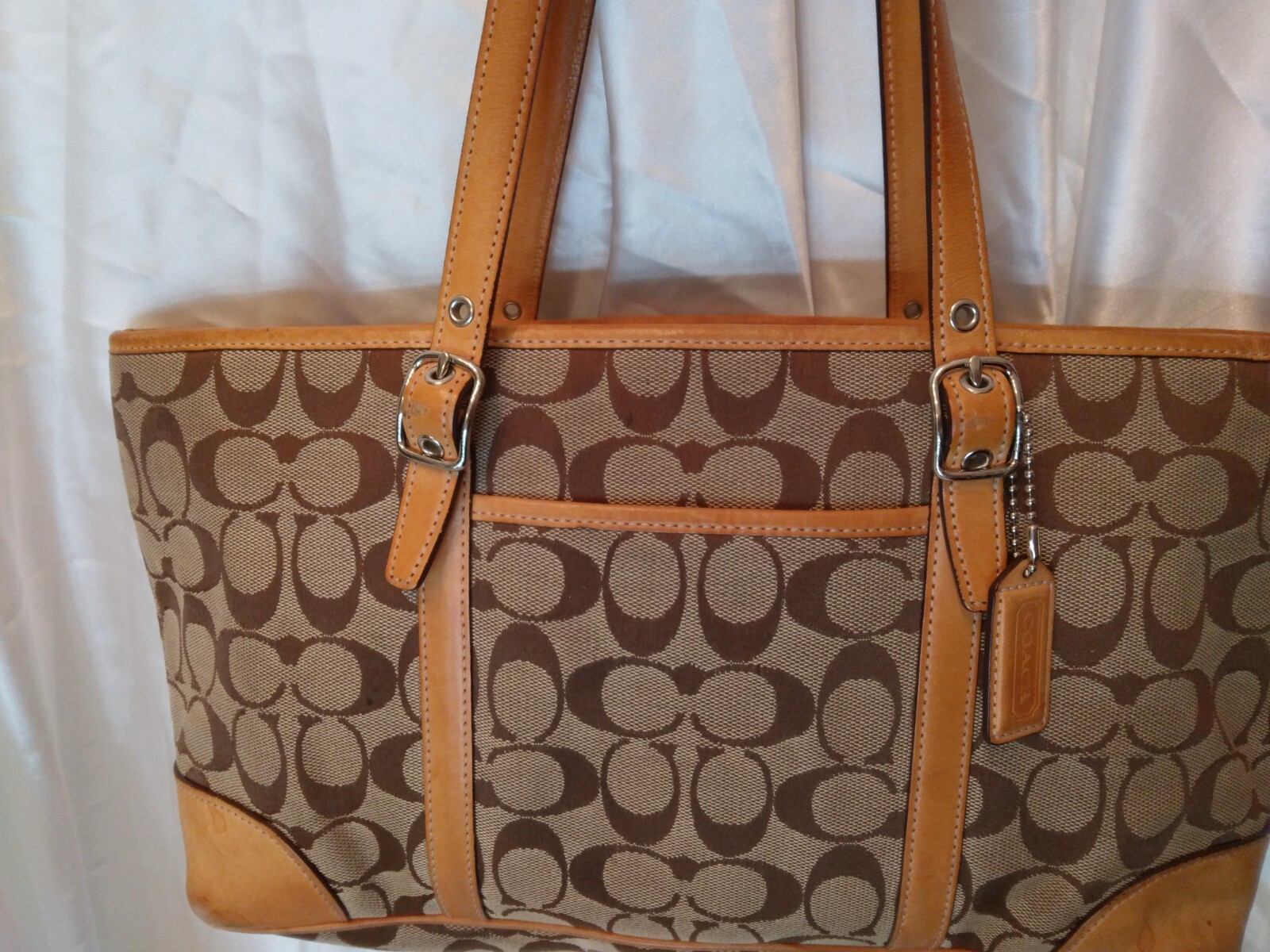 * COACH, "Traditional Orange Interior Signature" Tan … - Gem